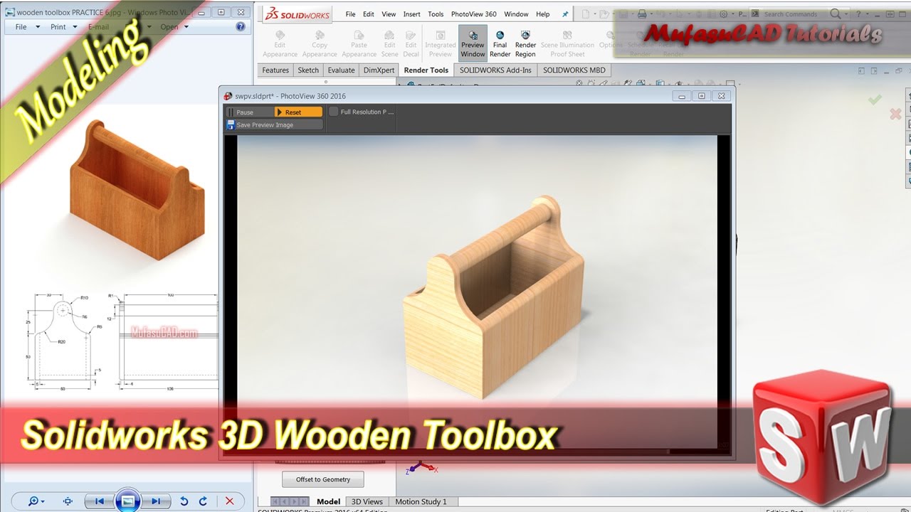 Solidworks 3D Modeling Wooden Toolbox Tutorial Exercise 6