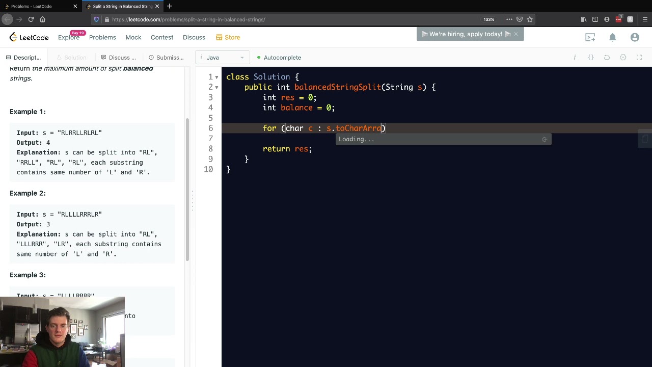Leetcode Solution - 1221 Split a String in Balanced Strings