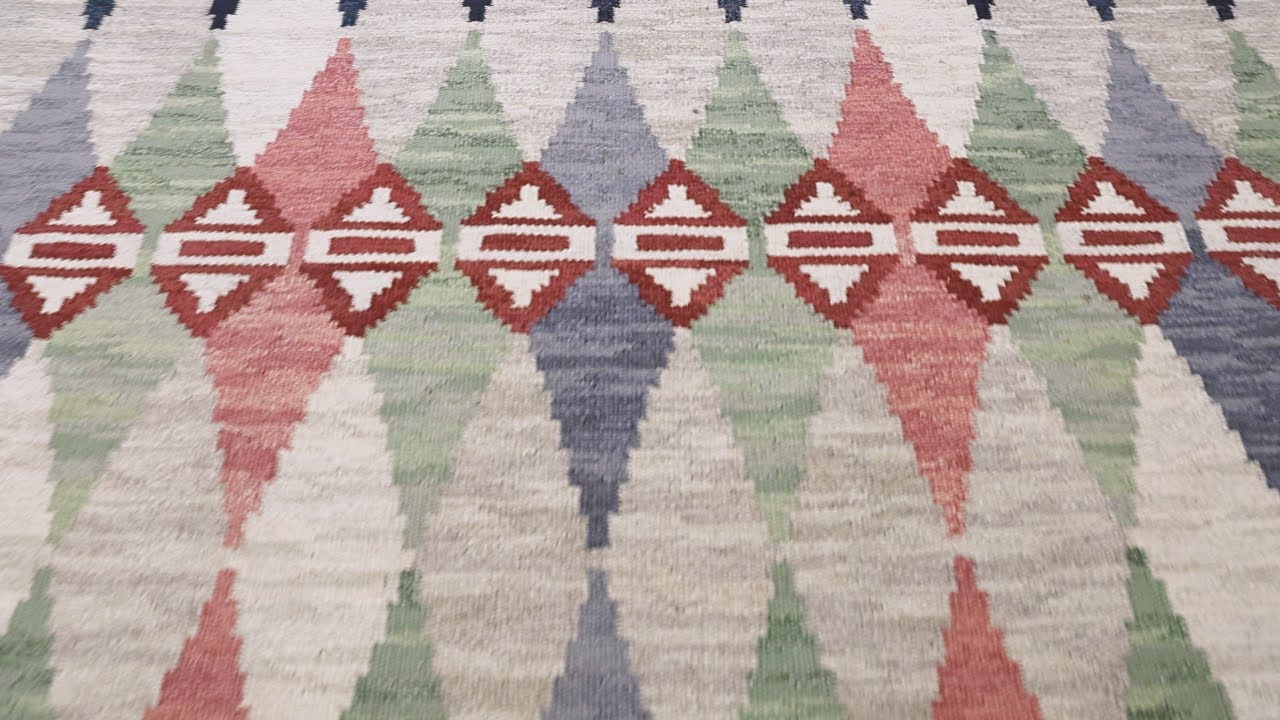 Vintage 1950s Swedish Flat-Weave Rug by Bittan Bergh Valberg in Blue and Pastel Geometrics BB9121
