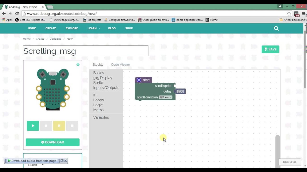 CodeBug Simulation : Scrolling message