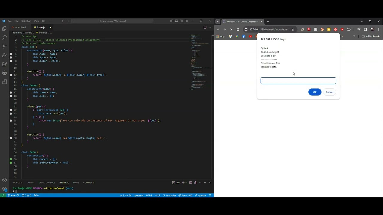 Week 8: JS5 - Object Oriented Programming Assignment