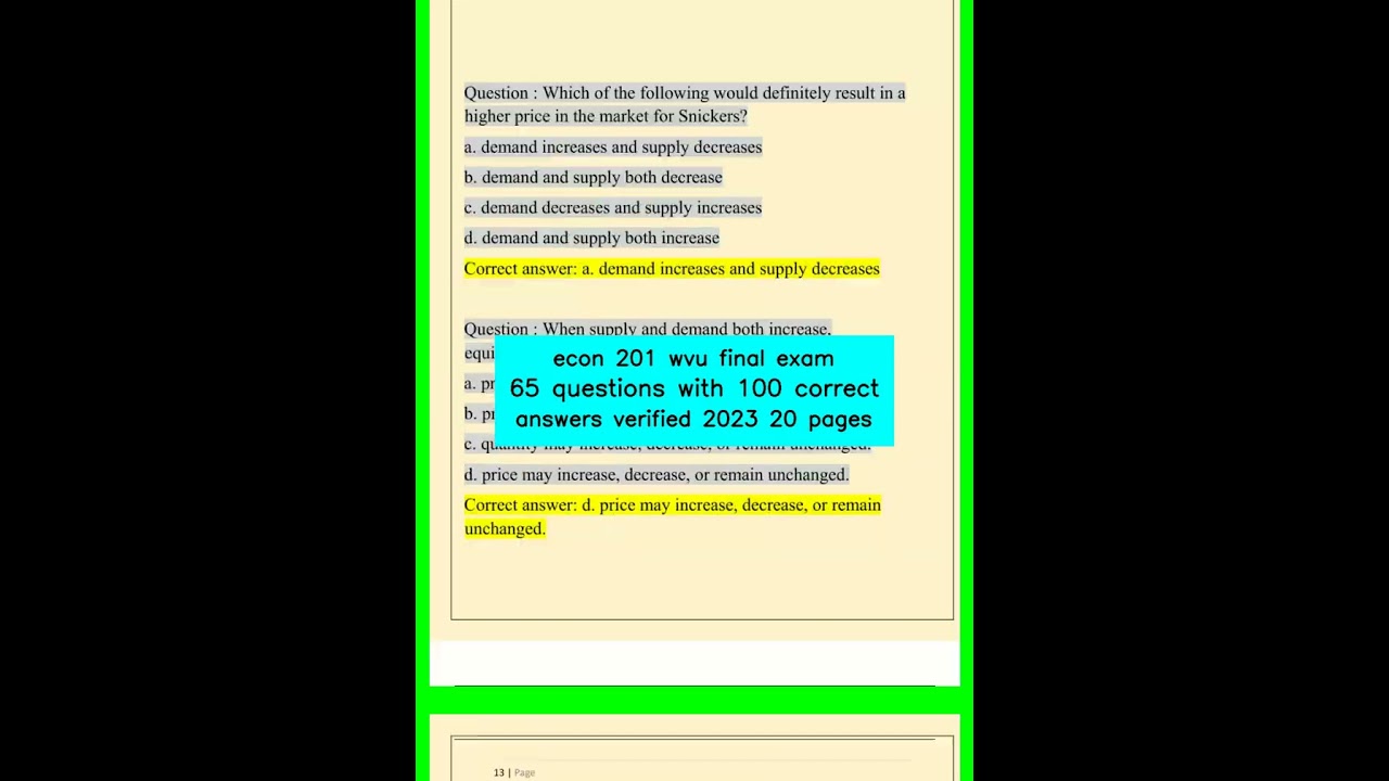 econ 201 wvu final exam 65 questions with 100 correct answers verified 2023 20 pages video