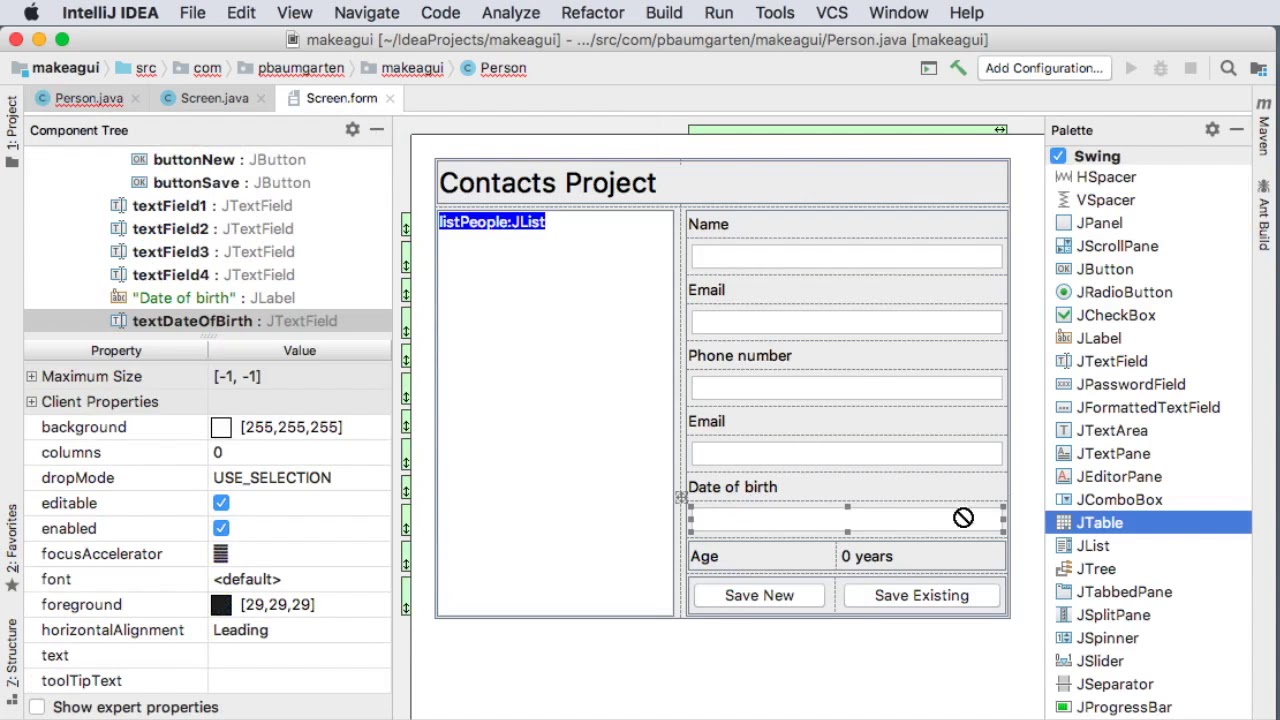 Java GUIs part 3 - Code the Person class