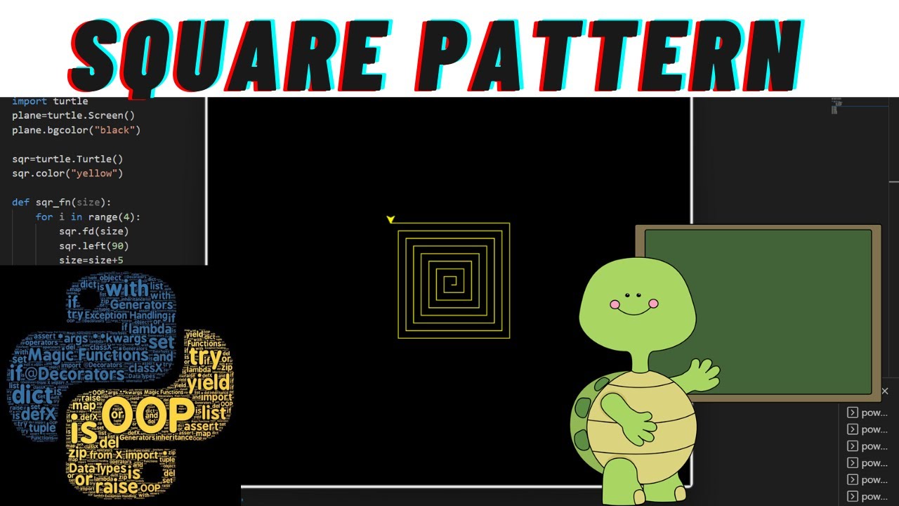How to draw square pattern in python using turtle library || PYTHON for beginners