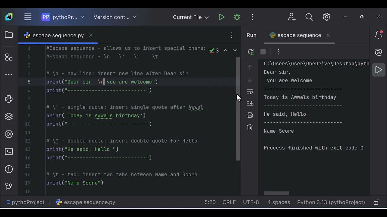 Beginner Python Tutorial #20 - Escape sequence in Python