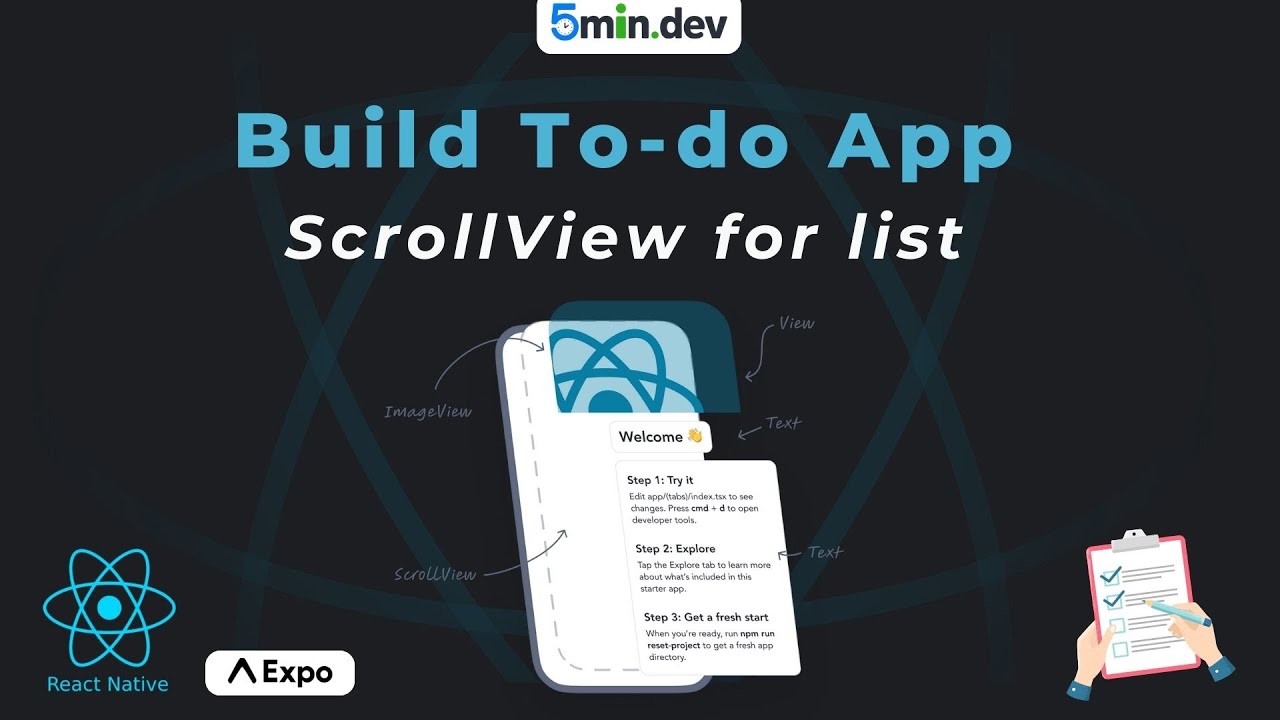 Make Your React Native Todo List Scrollable with ScrollView #12  | 5min.dev