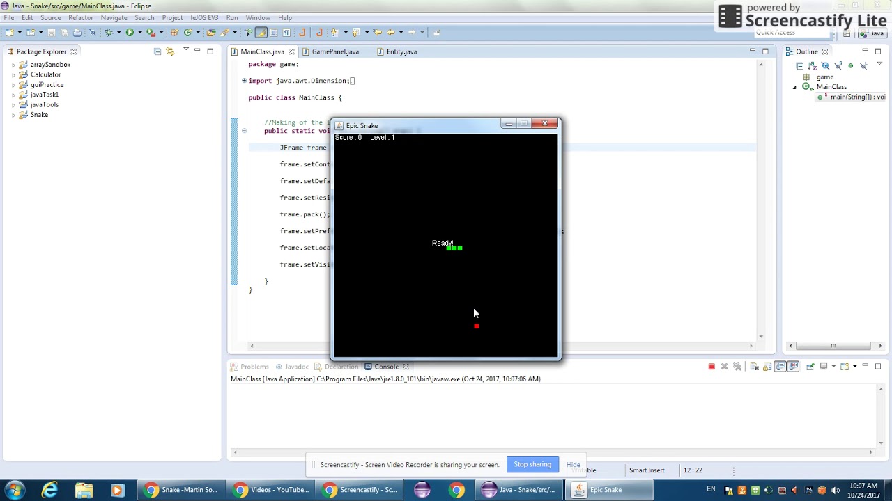 Snake in Java Eclipse (How it runs + Coding)