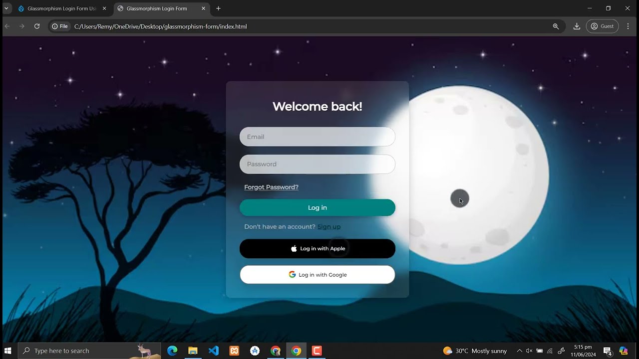 Glassmorphism Login Form Using HTML, CSS and JavaScript with Source Code