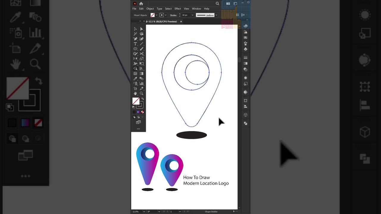How to draw Modern location icon in Adobe illustrator beginner