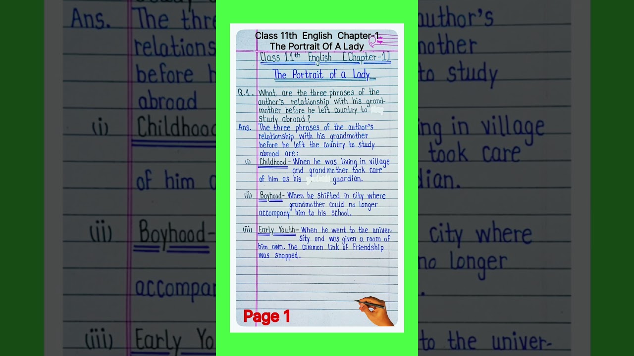 The portrait of a lady question answer. class 11 english chapter 1 question answer.