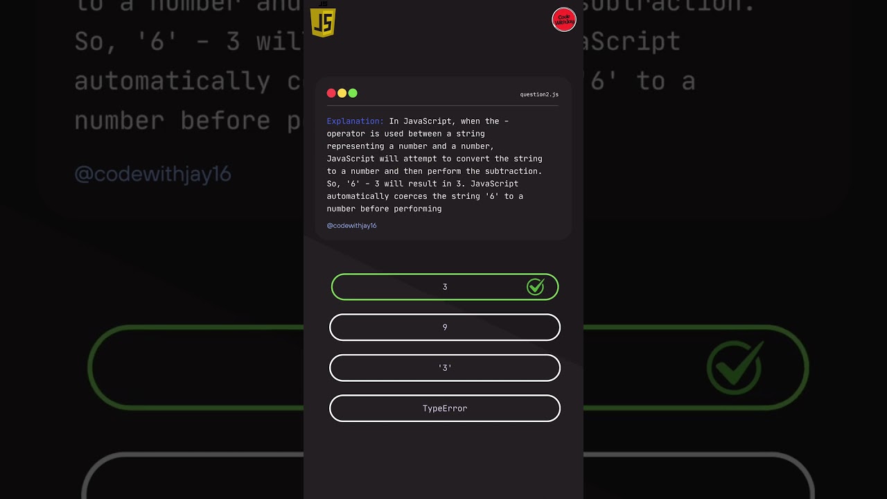 JavaScript Quiz For Beginners 🧠 | Question 2 #coding #javascript #tutorial #quiz #beginner