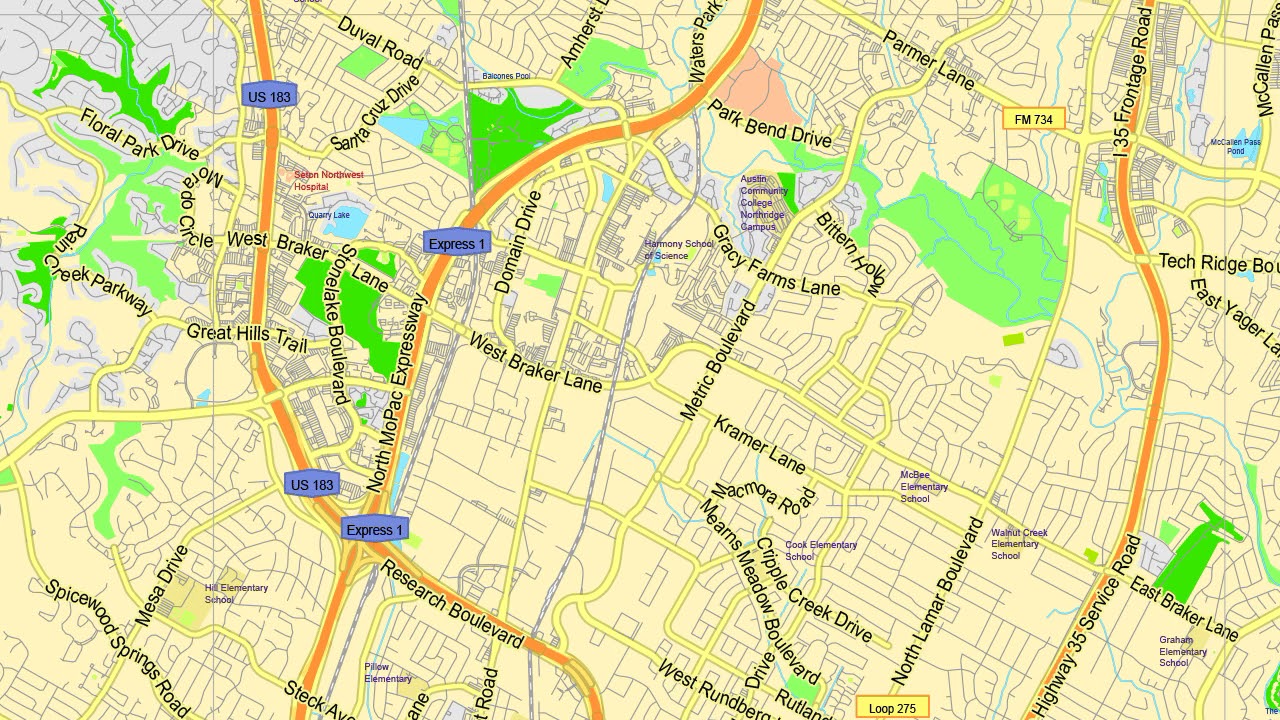 Austin Texas US editable layered PDF Vector Map