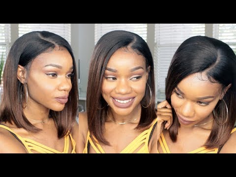 Brown Ombre Bob Style,Deep C Side Part,4.5" Pre-Plucked Lace Front Wig ...