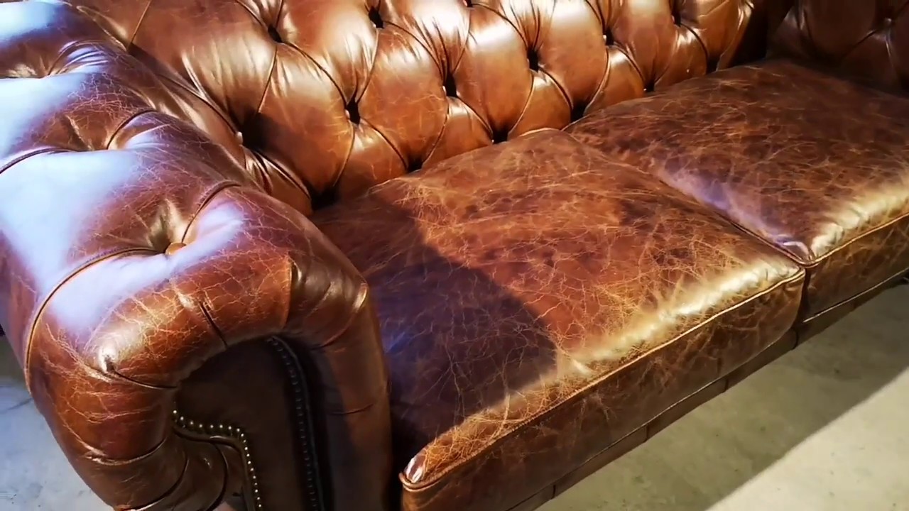vintage top grain leather  chesterfield sofa by funny museum singapore