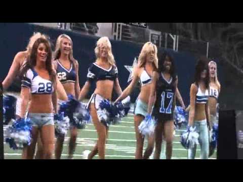 The Dallas Cowboys Cheerleaders dance to drumline music