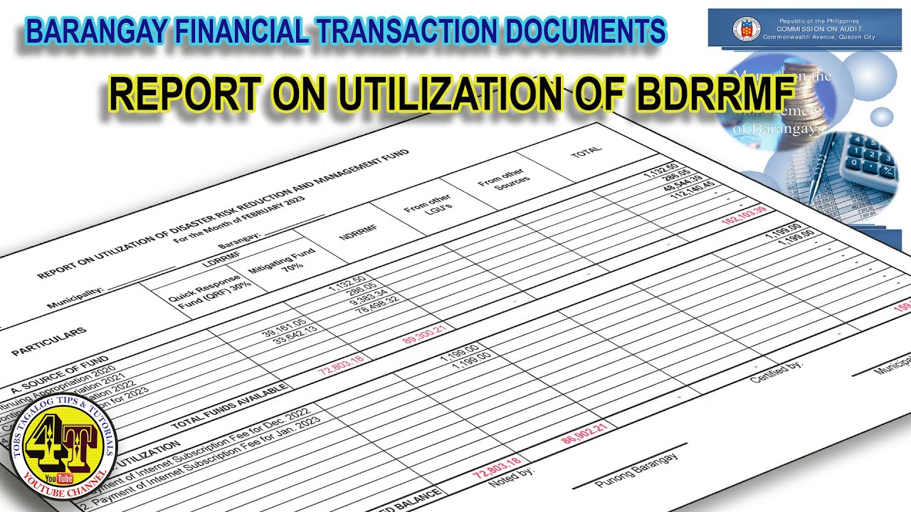 REPORT ON UTILIZATION OF BARANGAY DISASTER RISK REDUCTION MANAGEMENT FUND | BARANGAY ACCOUNTING