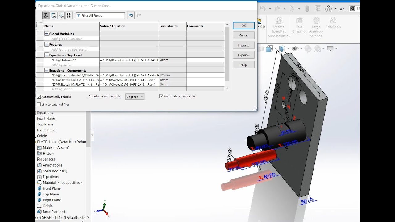 SOLIDWORKS EQUATIONS IN PART & ASSEMBLY Tutorial #CAD #SOLIDWORKS #Equations #part #assembly