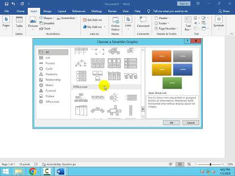 How to insert upward arrow SmartArt in word shortcut key