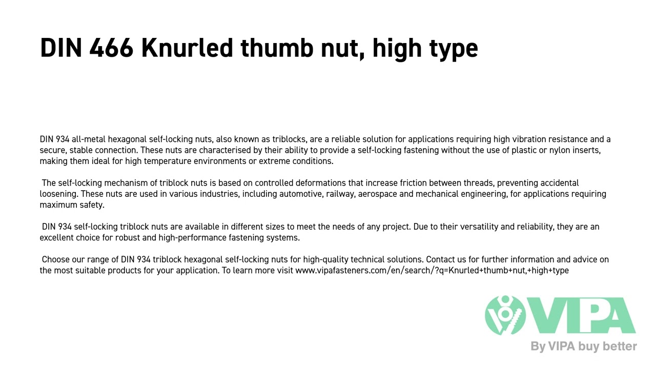 DIN 466 Knurled thumb nut, high type