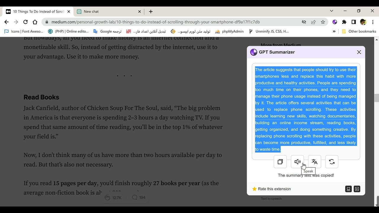 GPT Summarizer browser extension demo