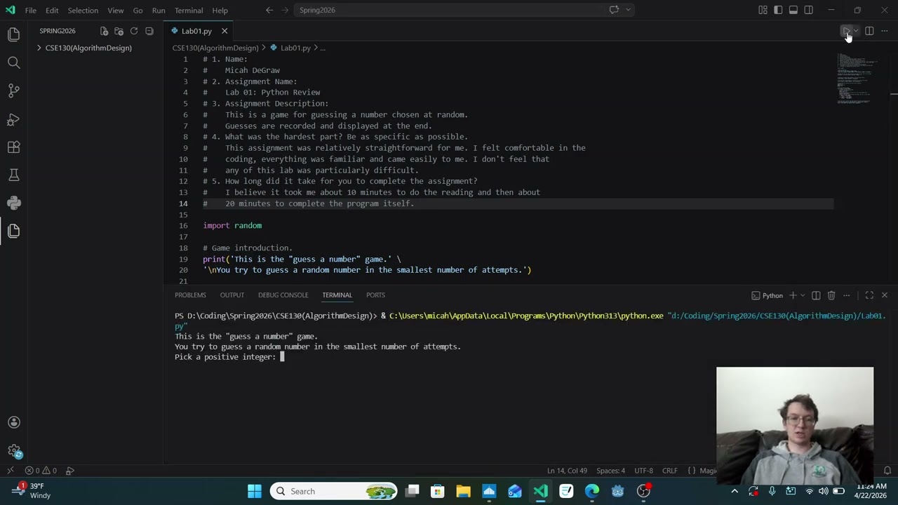 Lab 01: Guessing Game (CSE 130) - Micah DeGraw