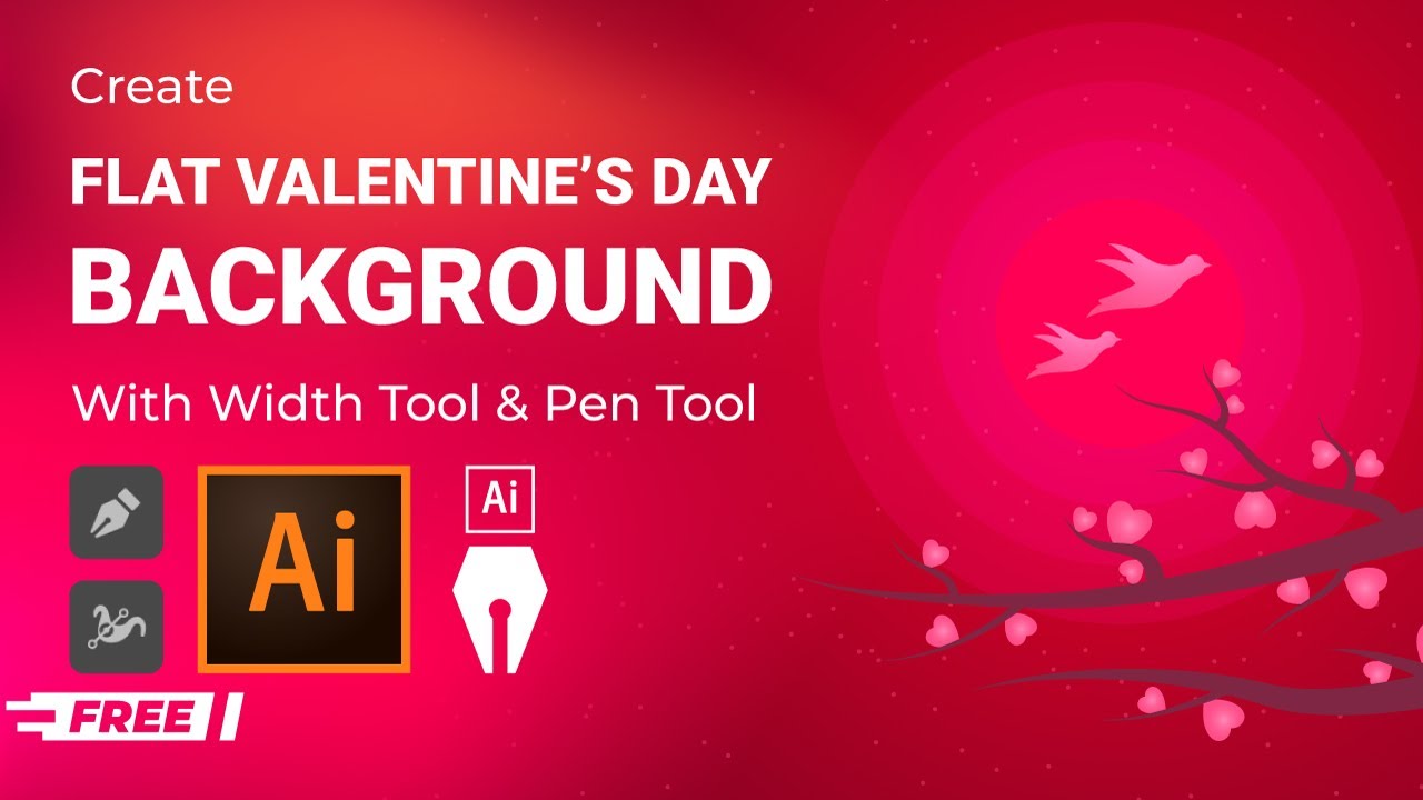 Create Flat Valentine’s day Background With Width Tool & Pen Tool | Free Download