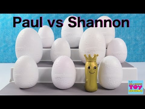 Paul vs Shannon Surprise Eggs Challenge Hatchimals Disney Trolls Toy Opening | PSToyReviews