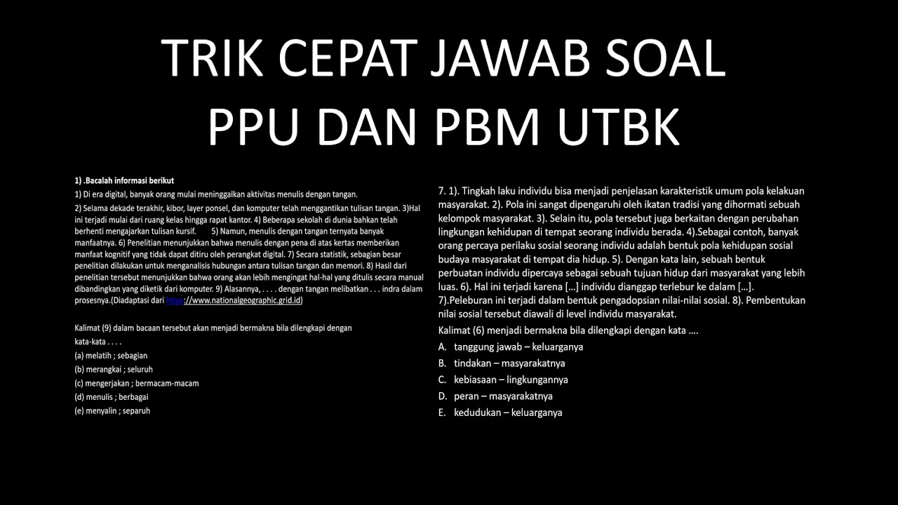 QUICK TRICKS TO ANSWER PPU and PBM UTBK SNBT 2026 QUESTIONS