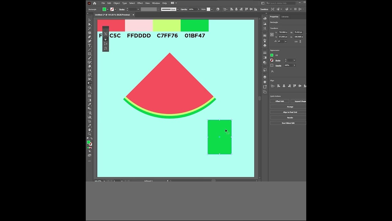 How to Draw a Flat Watermelon Icon in Illustrator #shorts