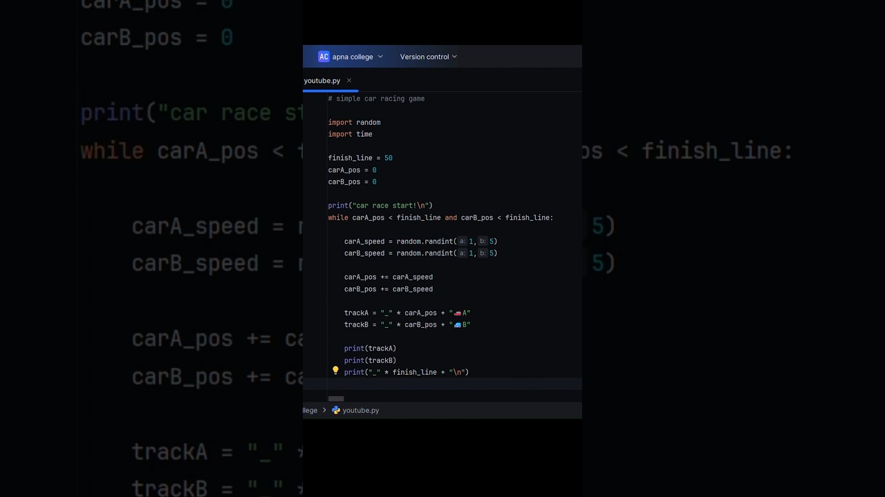 how to make a simple car race game simulation in python code #pythontutorial #coding #python