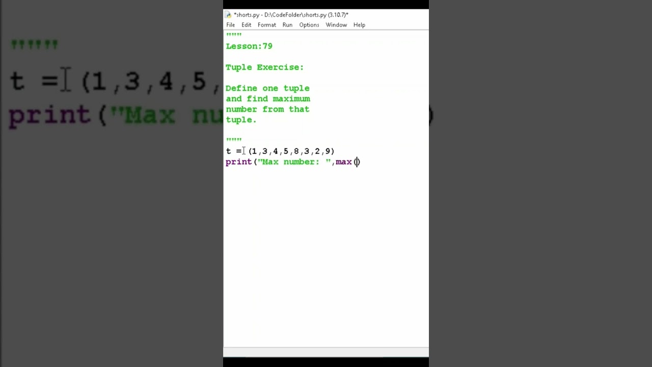 how to find maximum element from a tuple #shorts #python #coding #pythontricks #pythonfullcourse