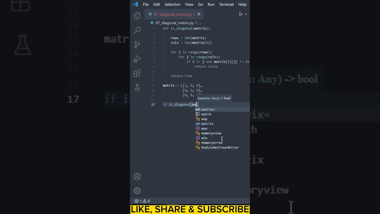 Check if the Matrix is Diagonal Matrix #python #shorts #programming #matrix
