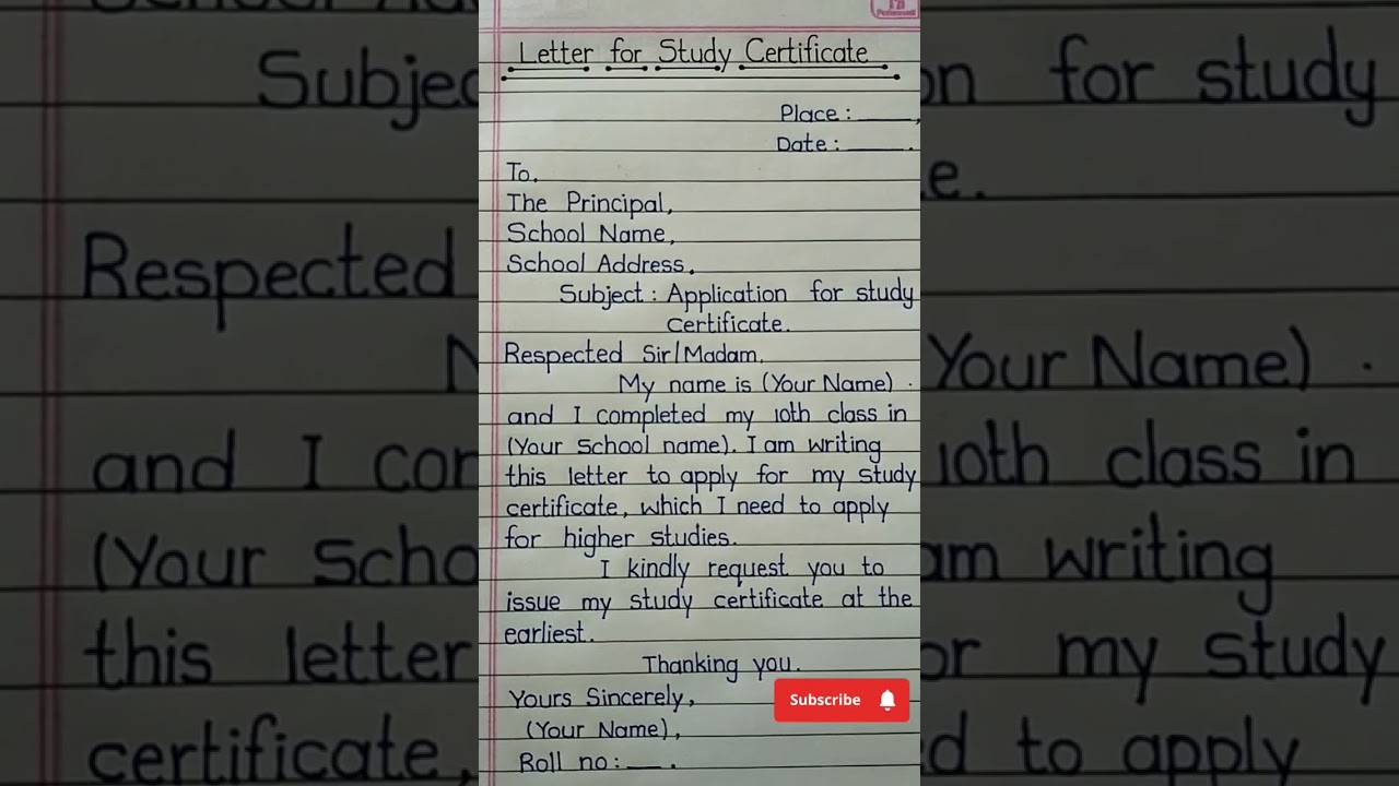 Letter For Study Certificate in English|| Application for Study Certificate by Printed Handwriting