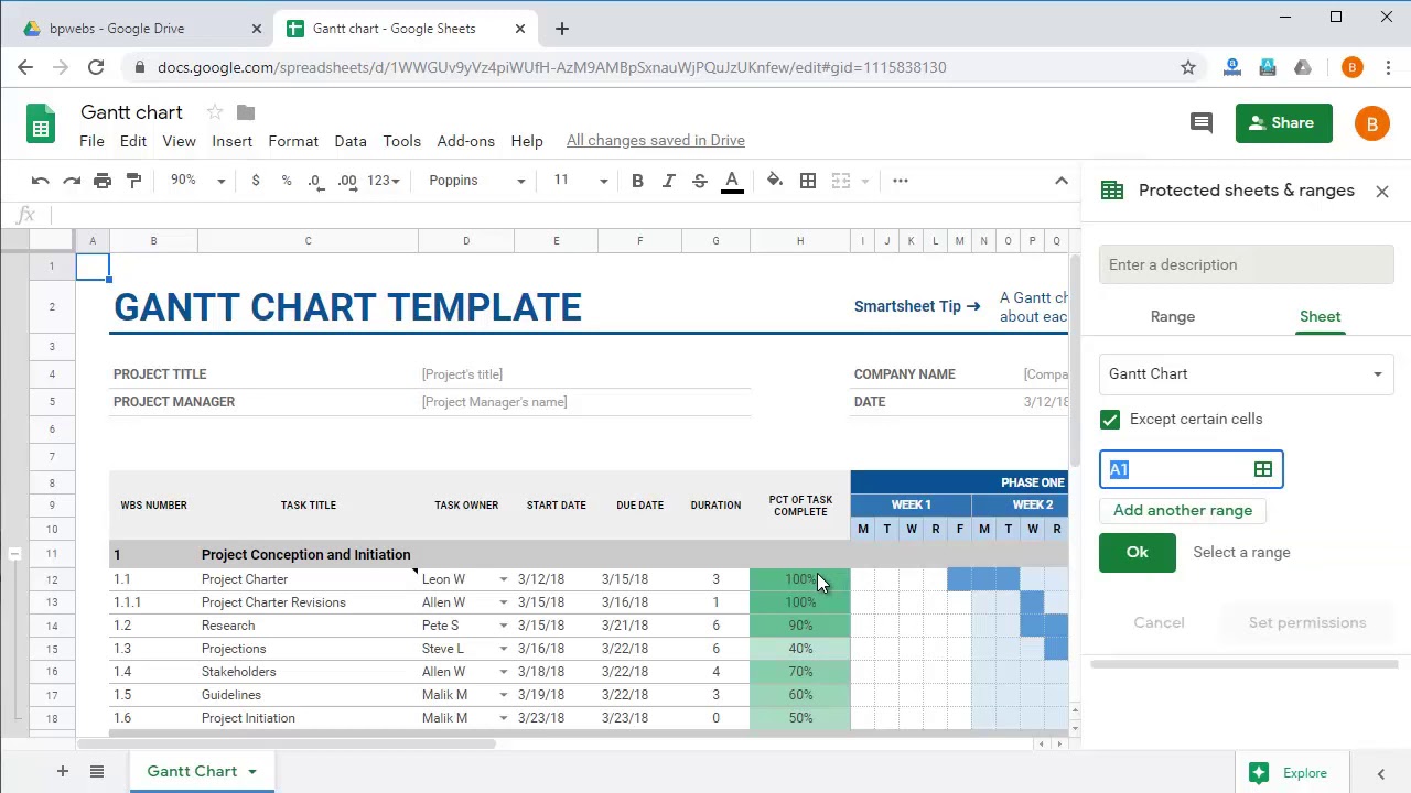 Google Sheets for Project Management - Lock critical content
