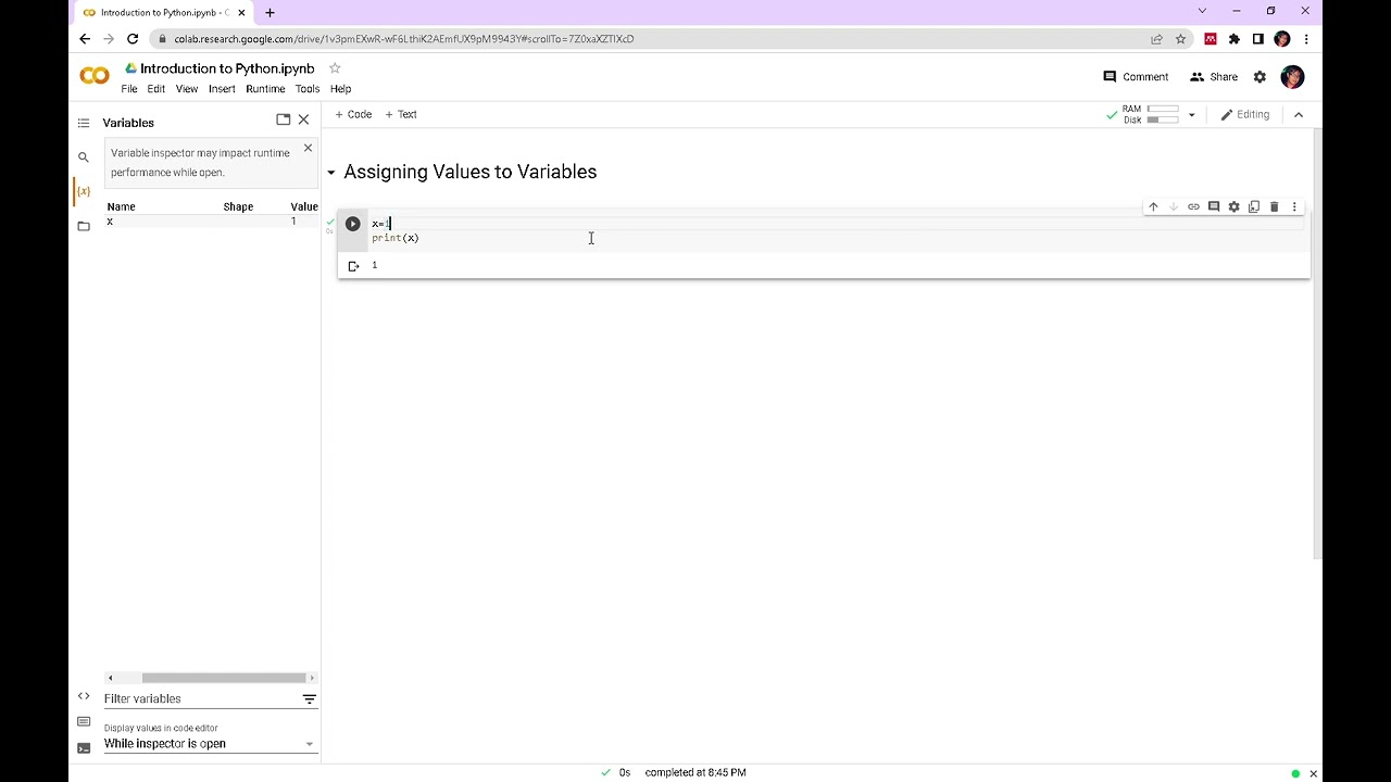 01 Assigning Values to Variables