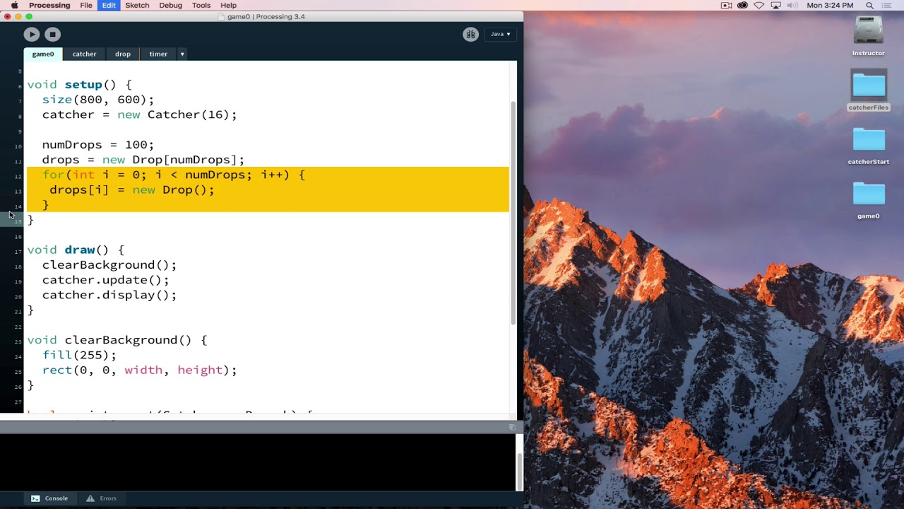 Programming the Basic Catcher Game in Processing