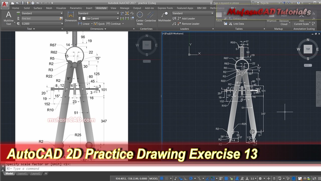 AutoCAD 2D Practice Drawing | Exercise 13 | Basic Tutorial
