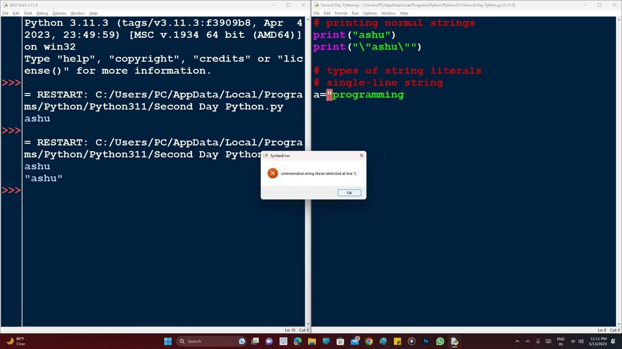 Python Strings ! Single Line string 🧵 and Multi-Line Strings 🧵