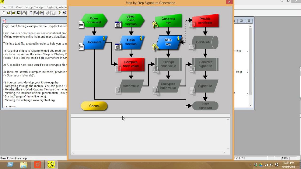 How to use CrypTool for creating the digital signature for documents