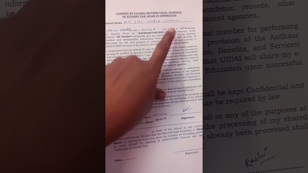 APAAR ID form fill up / consent by mother father apaar id #apaarid
