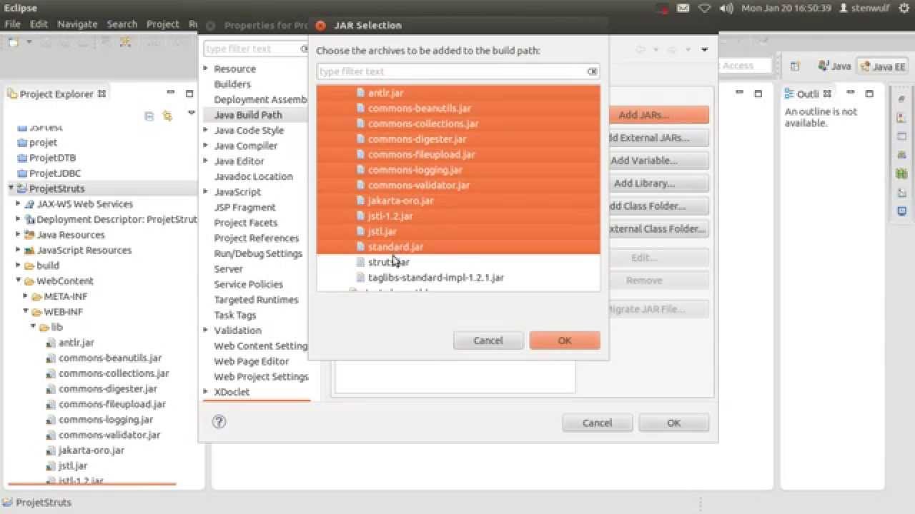 Struts configuration in Eclipse juno