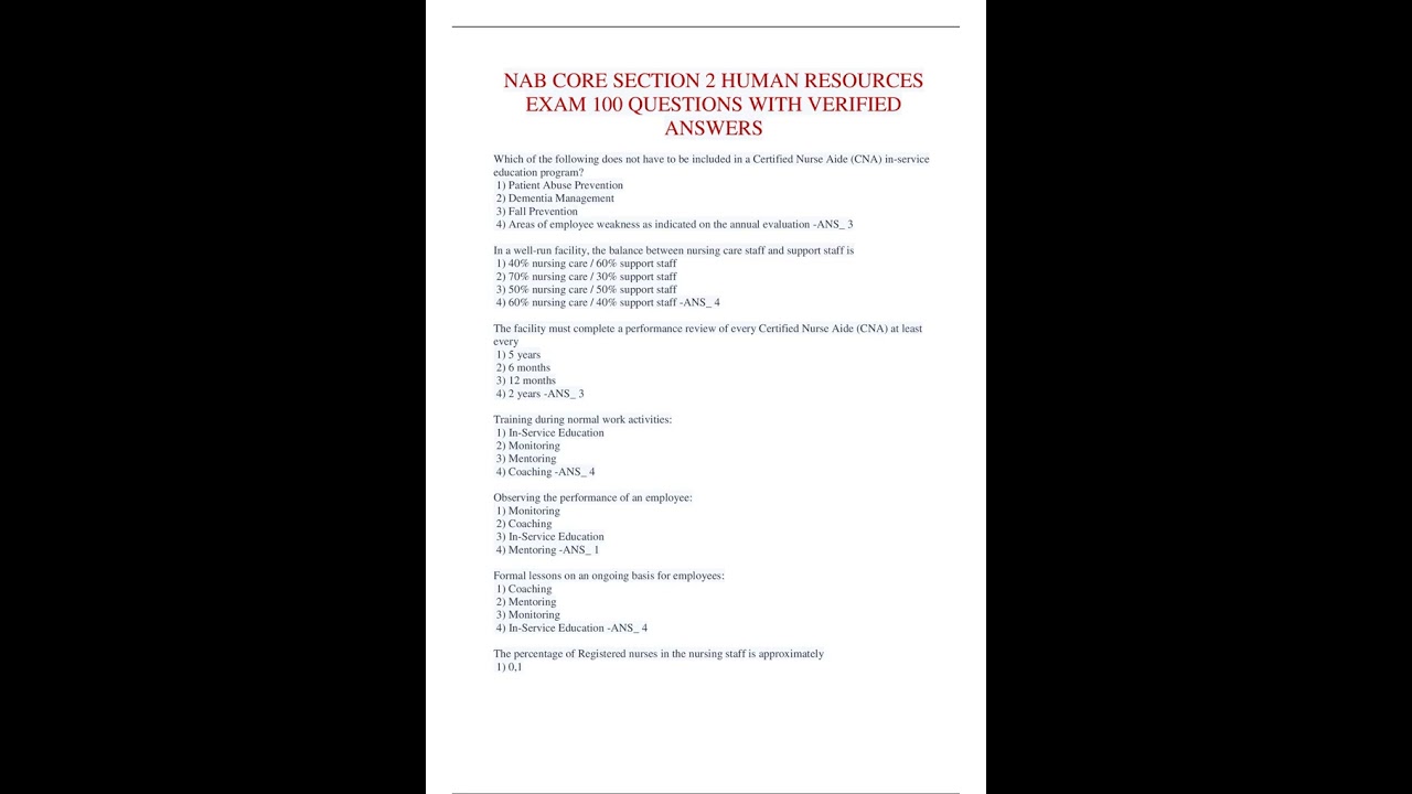 NAB CORE SECTION 2 HUMAN RESOURCES EXAM 100 QUESTIONS WITH VERIFIED ANSWERS