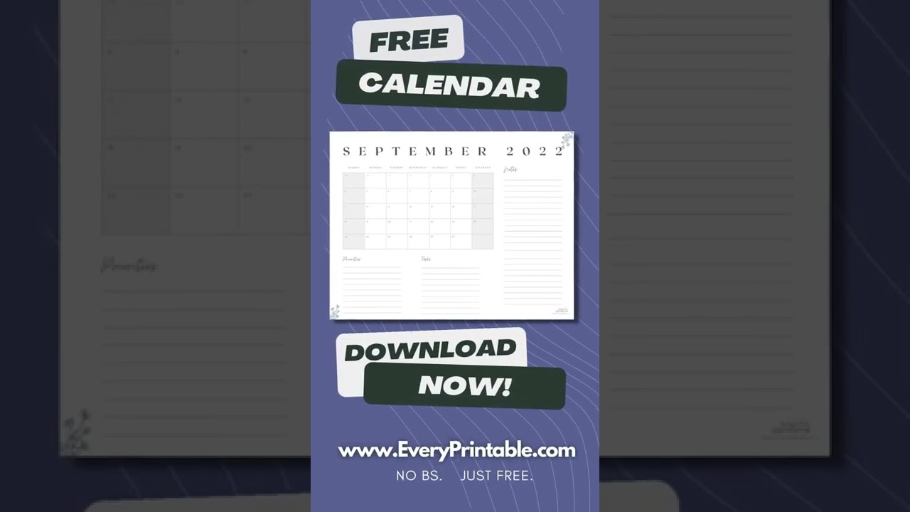 Printable September 2022 Calendar | Free Calendar PDF Download