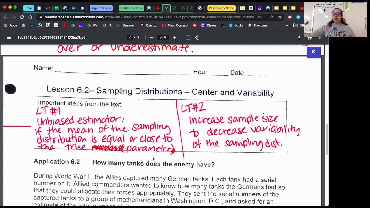 Prob & Stat 6.2 Notes Sampling Distributions Center and Variability