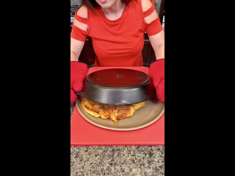 When she flips it over! π²π (Upside Down Skillet Pizza)