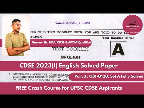CDSE 2023 (I) English Part 3 | CDS 1 2023 English Solved Paper #cdse #cds #upsc #English #ima #ota