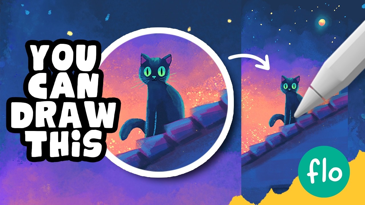 🎨 PROCREATE Beginner Tutorial – Draw This Cat on a Roof Step by Step!