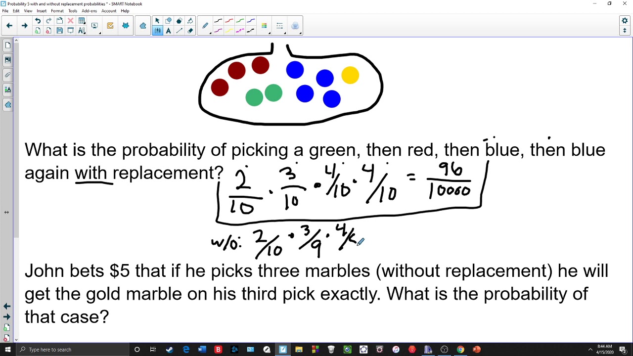 Probability 5 with and without replacement