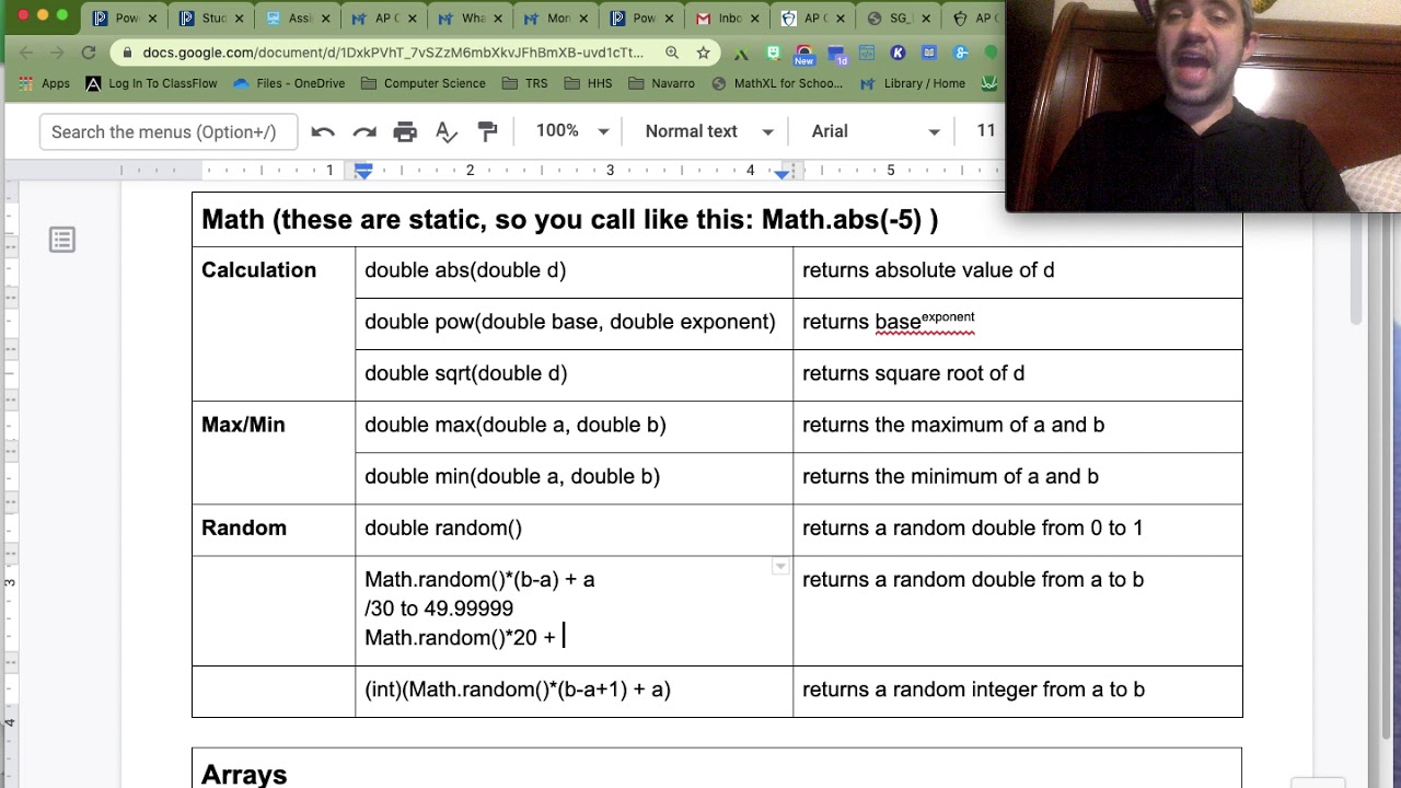 Reference Sheet Review Math class