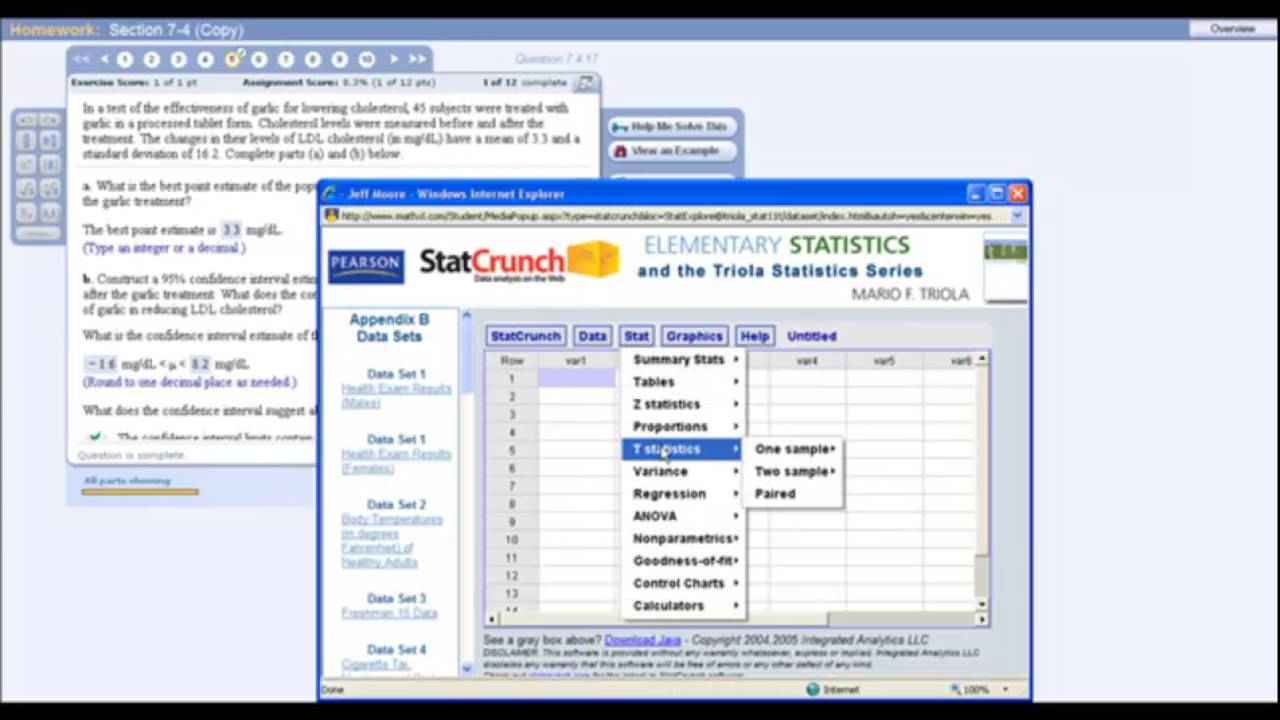 Chapter 7 confidence interval Mean example 2 Statcrunch